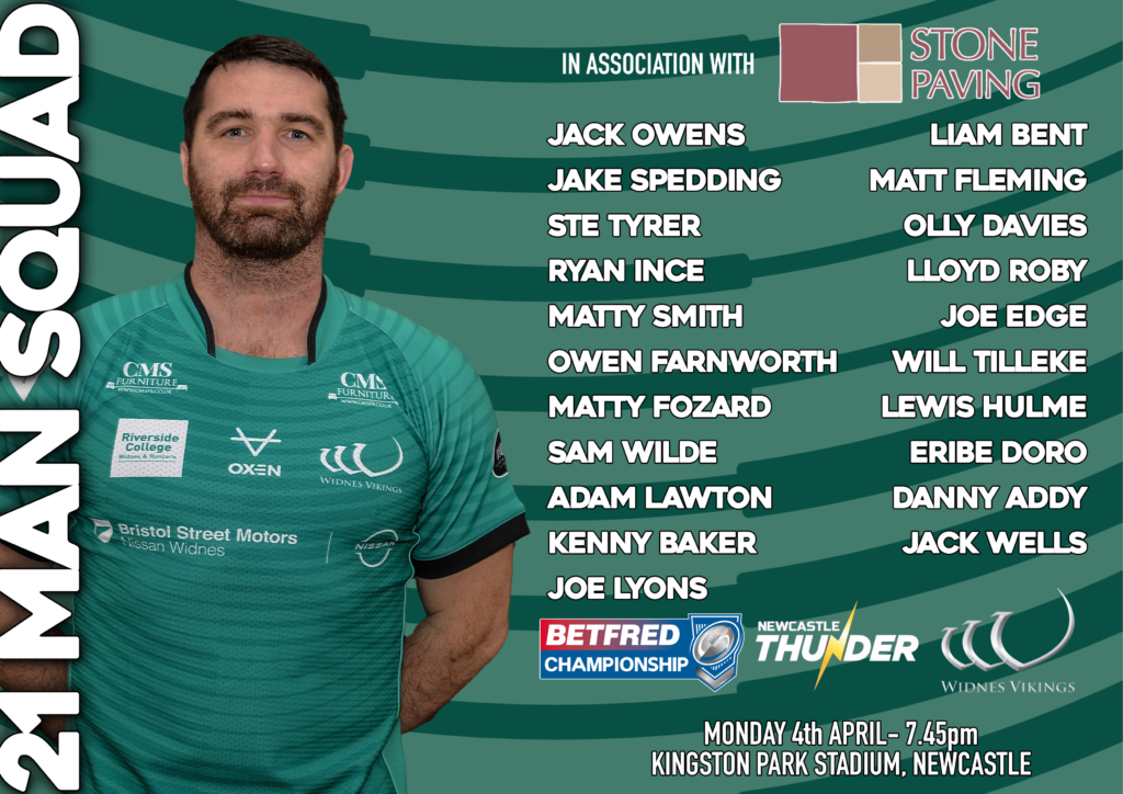 Simon Finnigan names 21-man squad: Vikings v Newcastle Thunder