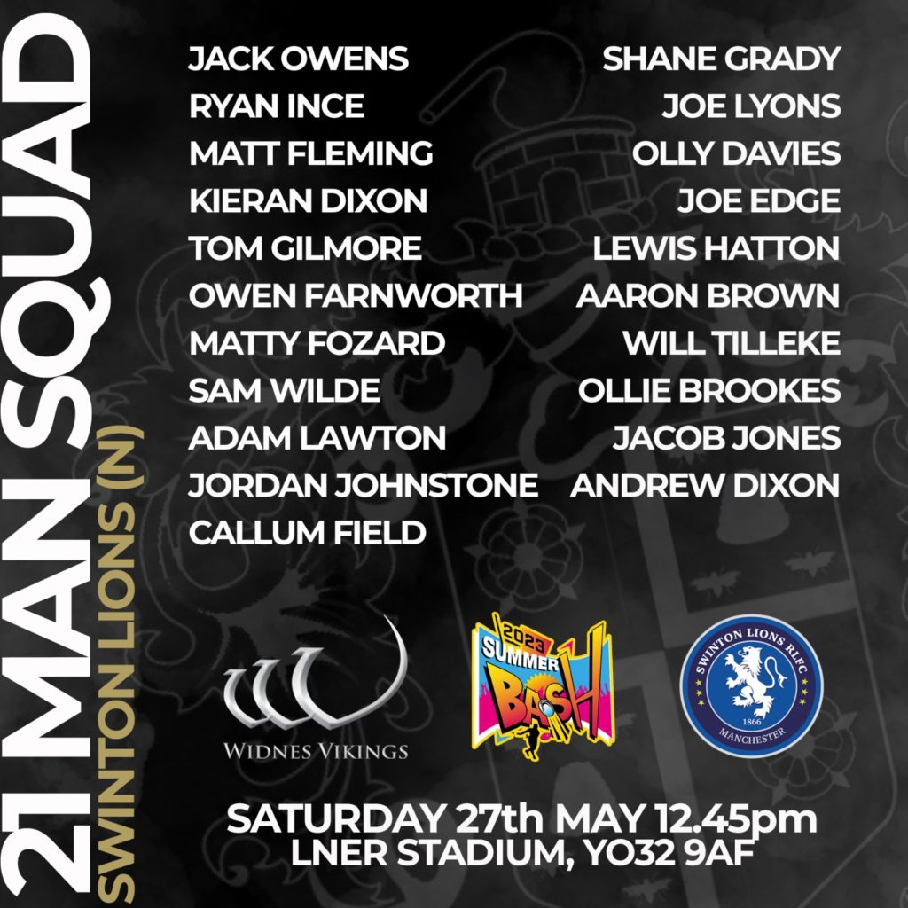 21-man squad: Swinton Lions - Widnes Vikings