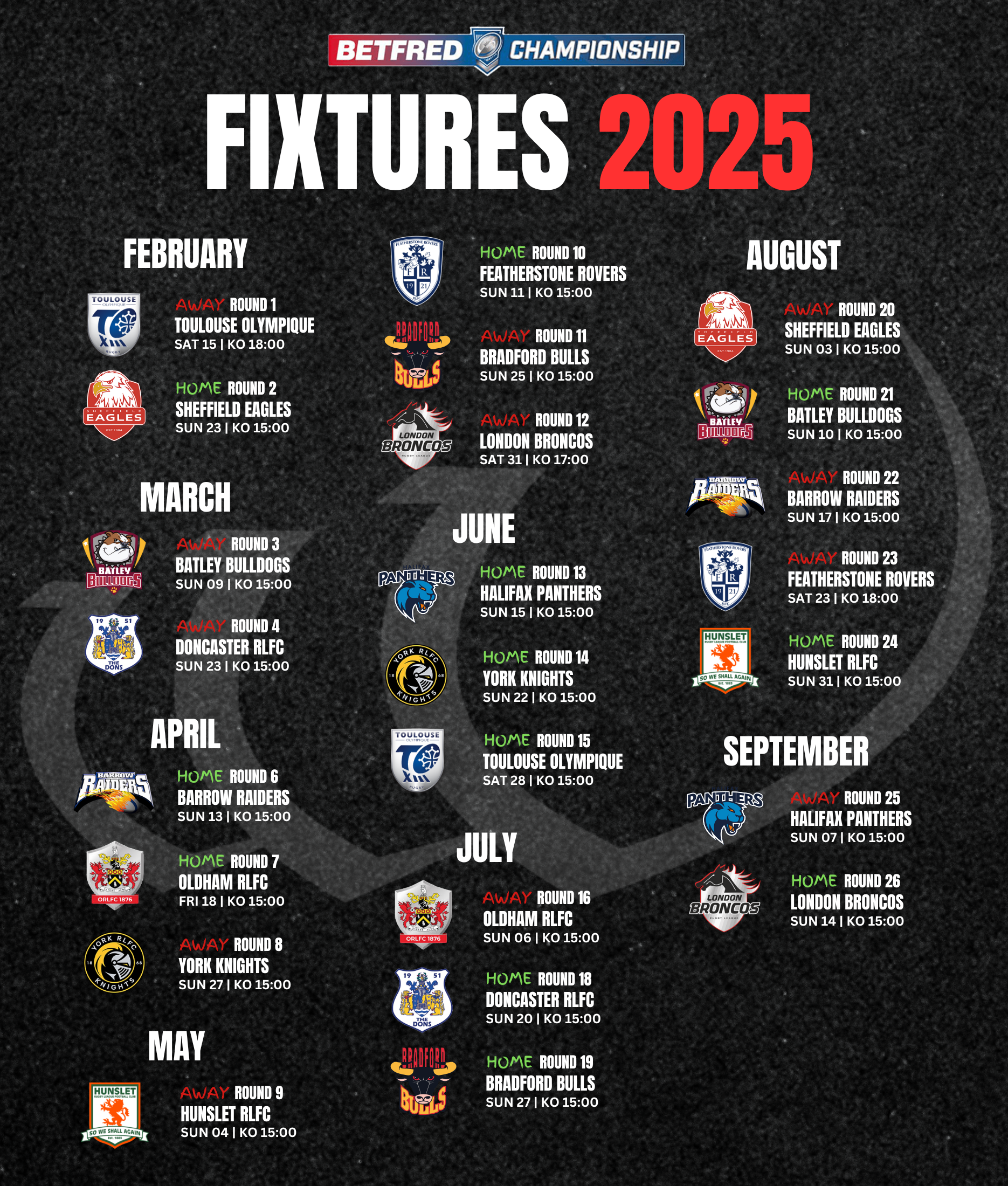 2025 CHAMPIONSHIP FIXTURES REVEALED - Widnes Vikings