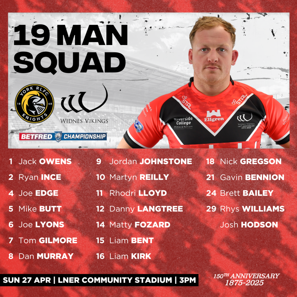 VIKINGS SQUAD FOR YORK KNIGHTS CLASH - Widnes Vikings